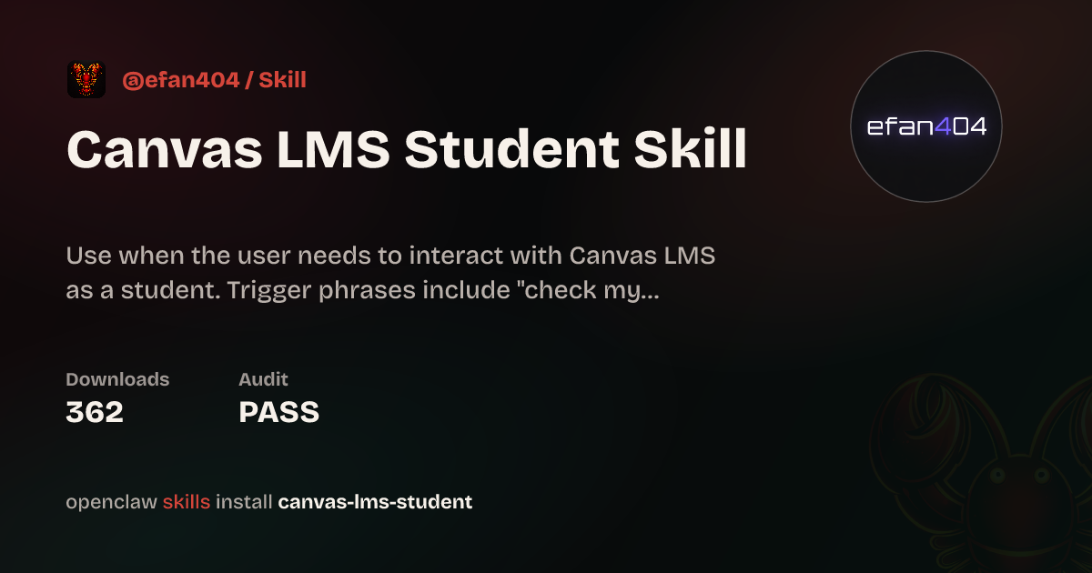 Canvas LMS Student Skill — ClawHub