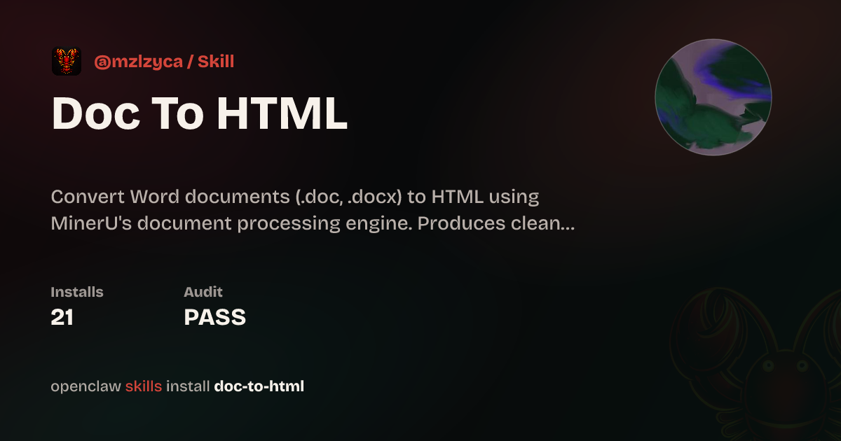 Doc To HTML — ClawHub