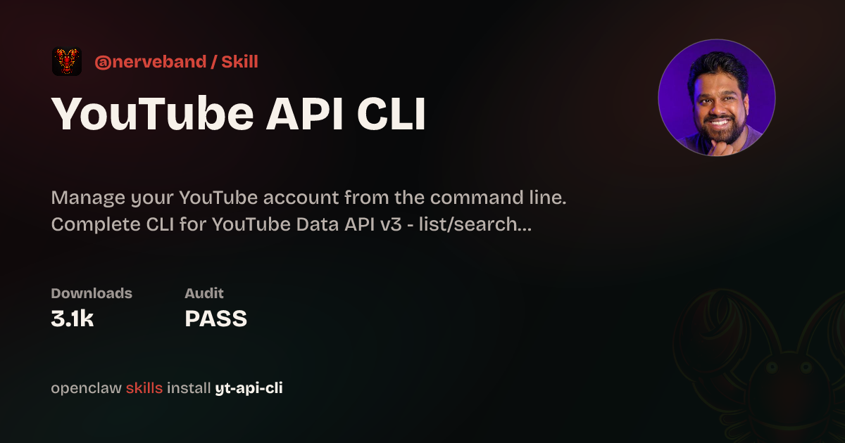 YouTube API CLI — ClawHub