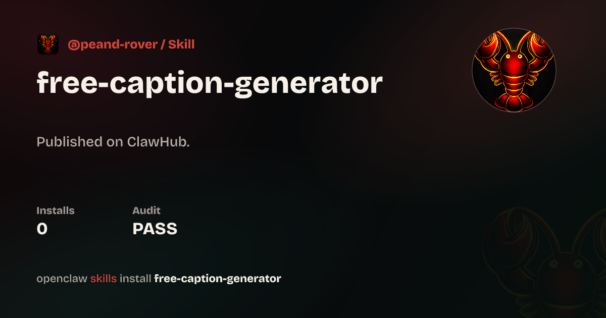 Free Caption Generator — ClawHub