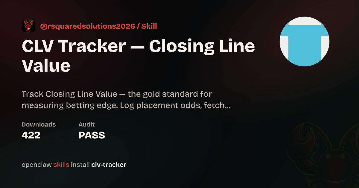 CLV Tracker — Closing Line Value — ClawHub