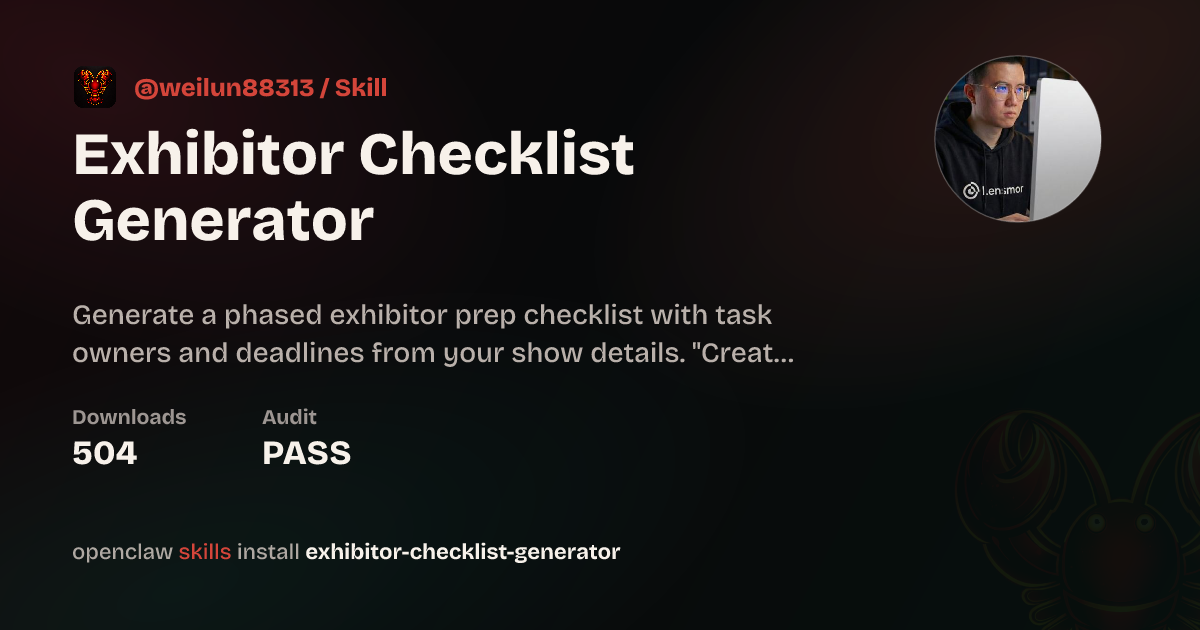 Exhibitor Checklist Generator — ClawHub