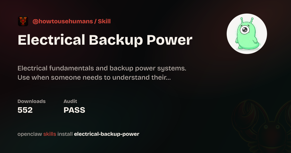 Electrical Backup Power — ClawHub