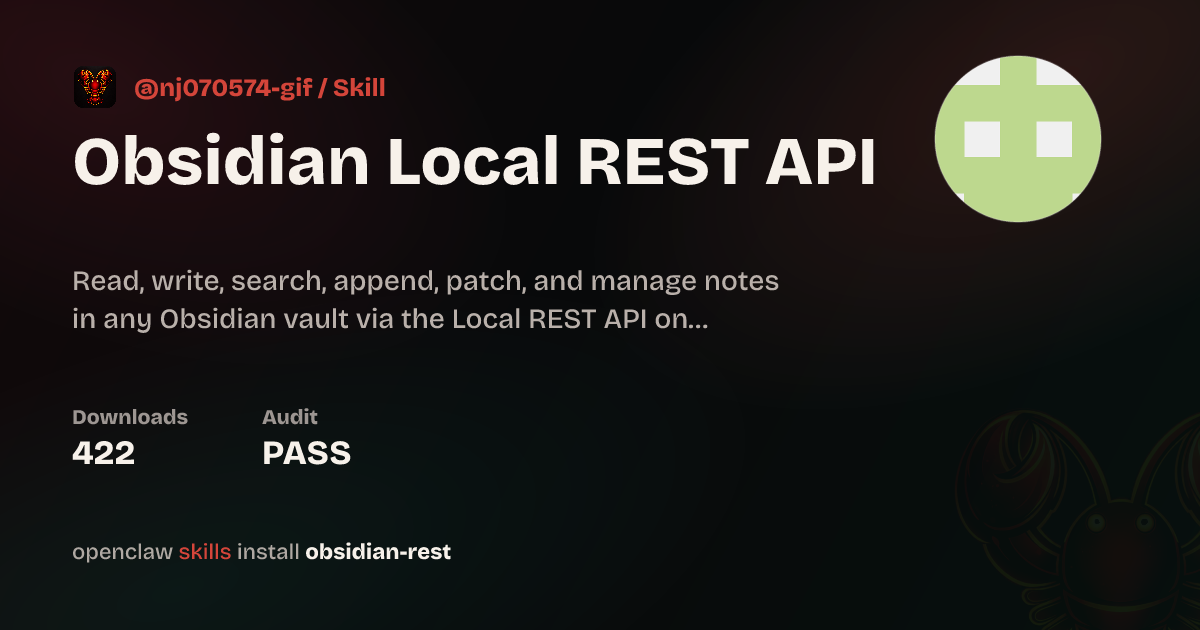 Obsidian Local REST API — ClawHub