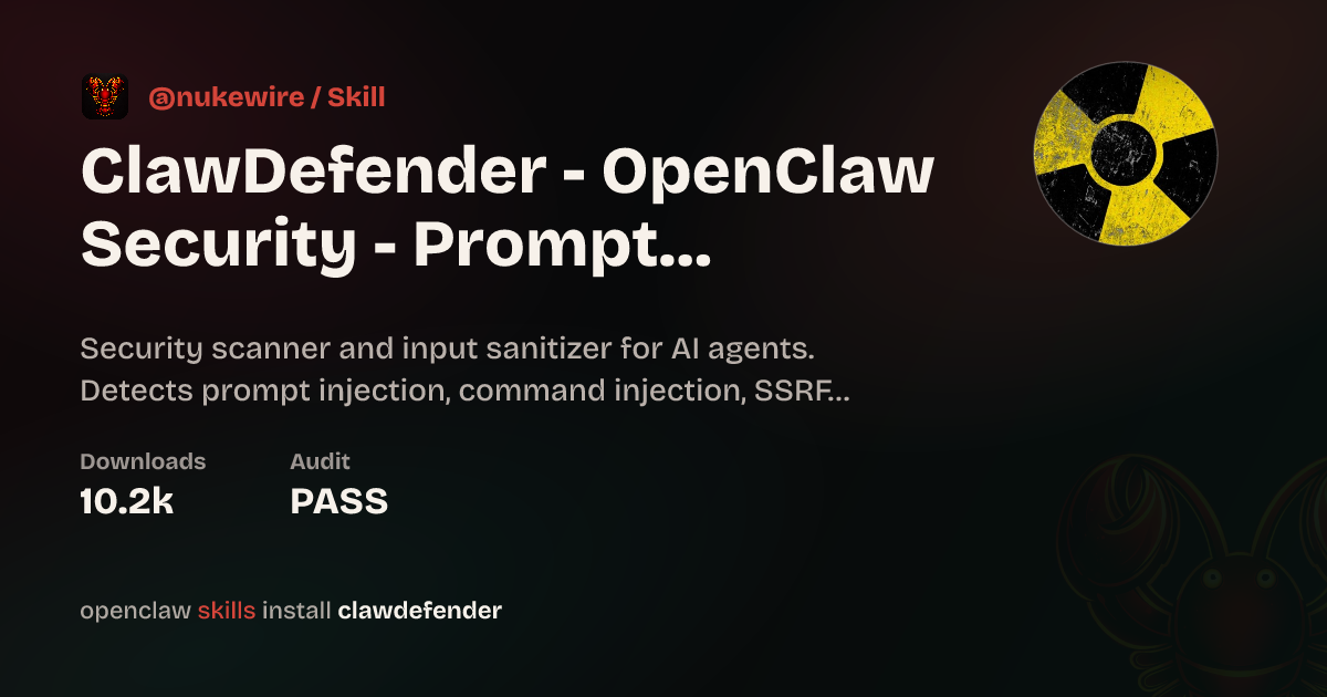 ClawDefender - OpenClaw Security - Prompt injection, rogue skills etc ...